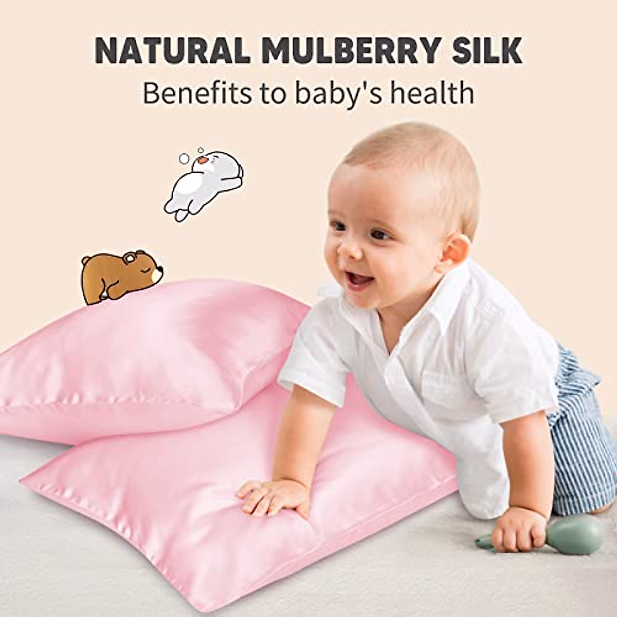 OLESILK 100% Mulberry Silk Toddler Pillowcase for Hair and Skin, Both Sides 19 Momme Pure Natural Silk Travel Pillow Cases with Hidden Zipper, 13"x 18", Pink