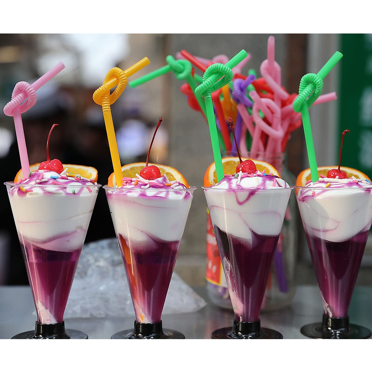 ALINK 200 PCS Flexible Plastic Drinking Straws, 10.2 Inches Extra Long Colorful Disposable Bendy Party Fancy Straws