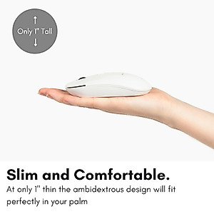 Macally Wireless Bluetooth Mouse for Mac, MacBook Pro/Air, iPad, and PC - Quiet Click and Comfortable Wireless Mouse - Compatible Wireless Apple Mouse - White Laptop Mouse Bluetooth