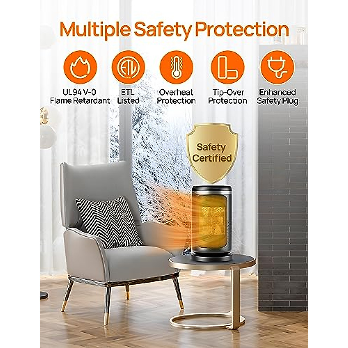 Space Heaters for Indoor Use, 1500W/750W Portable Heater with 90°Oscillation Safe and Quiet Ceramic Heater Fan Electric Heater with Overheat Protection Desk Heater for Bedroom Office Use