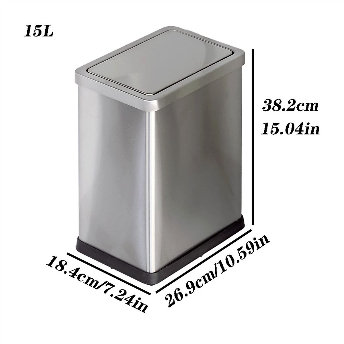 CLoxks Trash Cans 10L / 15L Stainless Steel Kitchen Trash Cans with Lid Large Capacity Living Room Bedroom Swing Cover Trash Cans Office Waste Paper Basket Kitchen Garbage can (Size : 15L)