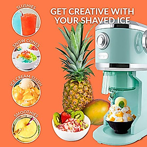 Nostalgia Snow Cone Shaved Ice Machine - Retro Table-Top Slushie Machine - Includes 2 Molds - Aqua
