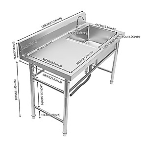 47" x 24" x 32" Free Standing Single Bowl Commercial Kitchen Sink Set, Stainless Steel Prep & Utility Restaurant Kitchen Sink w/Workbench/Faucet for Restaurant, Kitchen, Garage (US Stock)