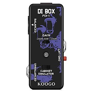 Koogo Direct Box Guitar/Bass Passive DI Box With Cabinet Simulator 1/4 and XLR Ture Bypss