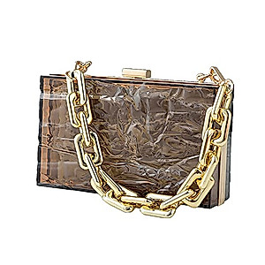 Women Acrylic Clear Purse Evening Clutch Vintage Banquet Shoulder Handbag(Coffee)