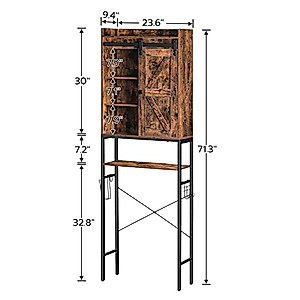 HOOBRO Over The Toilet Storage Cabinet, Large Capacity, 5 Tier Over Toilet Bathroom Organizer with Sliding Door, Bathroom Shelves Over Toilet with Paper Hook, Easy Assembly, Rustic Brown BF48TS01