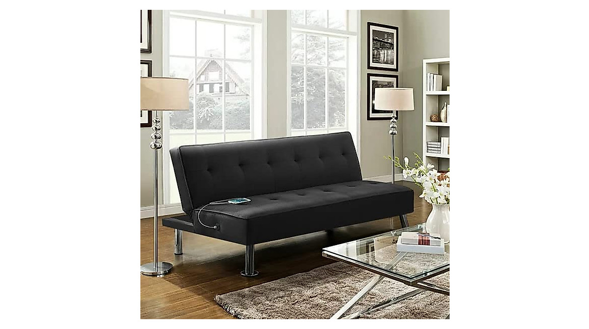 Convertible Futon Sofa Bed with USB Ports for Modern Living