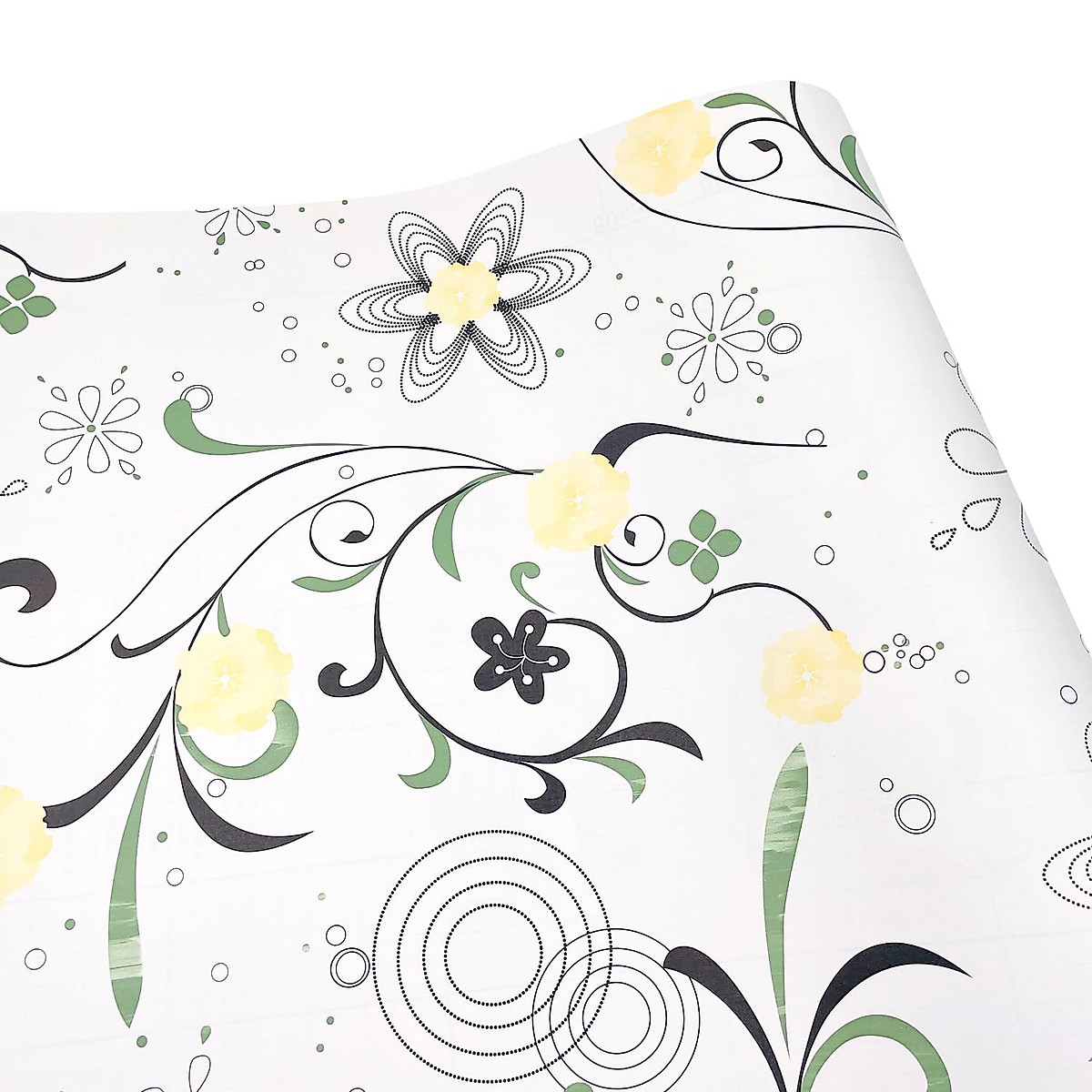 Yifely Yellow Blooms Furniture Paper Decorative Shelf Drawer Liner Self-Adhesive Storage Locker Decor 17.7 Inch by 9.8 Feet