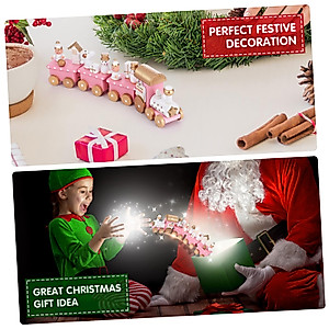 NUOBESTY Christmas Wooden Train Ornament with Snowman and Bear Mini Train Rail Toy Set for Kids Christmas Party Kindergarten Decoration, Pink