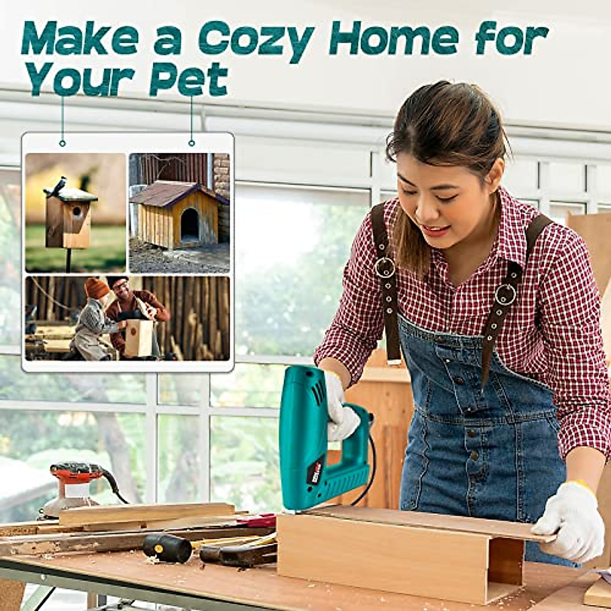 Electric Brad Nailer, NEU MASTER Staple Gun N6013 with Contact Safety and Power Adjustable Knob for Upholstery and Home Improvement, Includes 336pcs Staples and 200pcs Nails