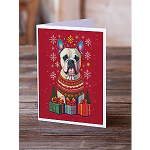 Caroline's Treasures DAC3054GCA7P White Boxer Cropped Ears Holiday Christmas Greeting Cards Pack of 8 Blank Cards with Envelopes Whimsical A7 Size 5x7 Blank Note Cards