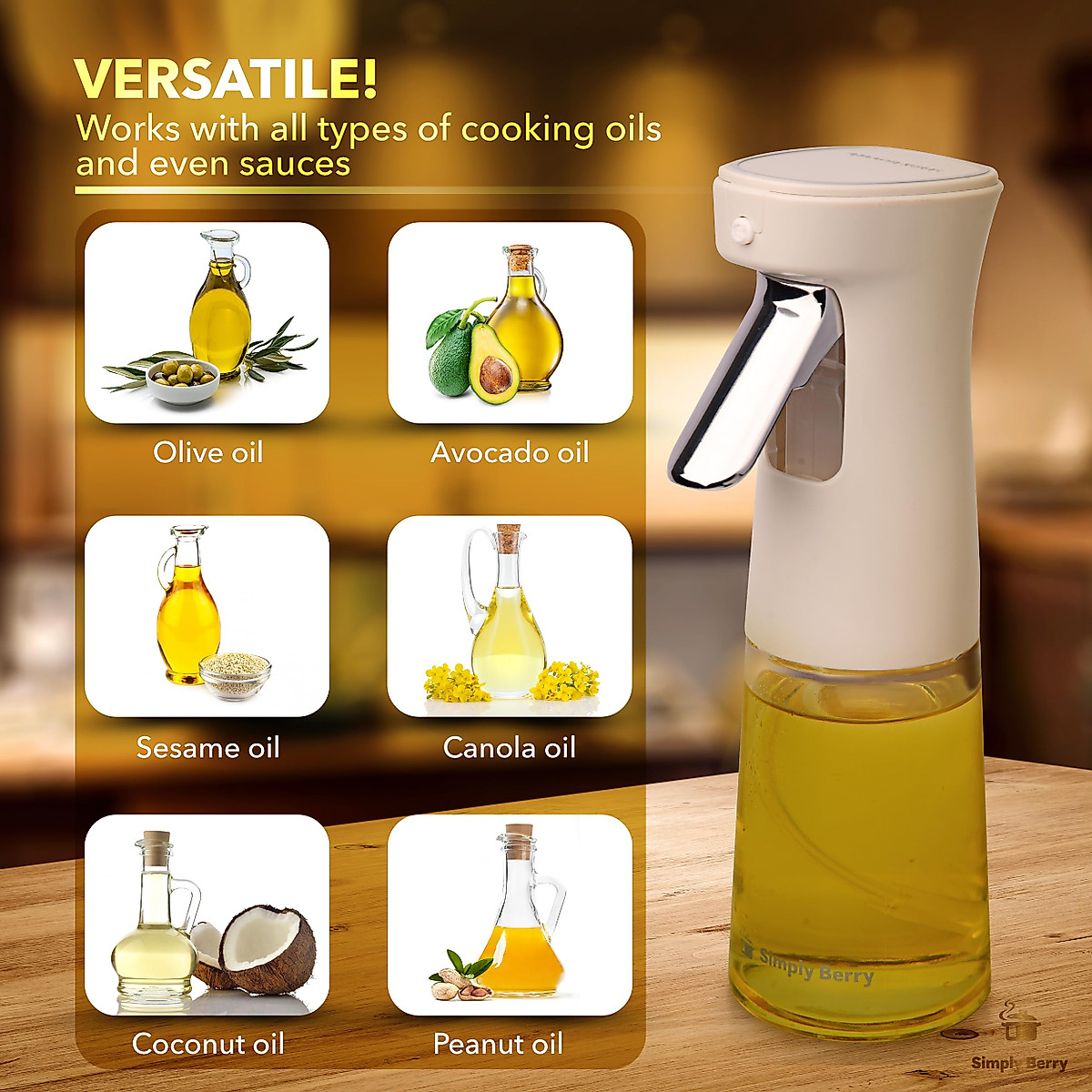 Simply Berry - Spray Magic: Ignite Culinary Creativity! Transform Your Cooking with this Delightful Oil Sprayer for Cooking, Air Fryer, Seasoning, Baking, Frying, BBQ. Glass Bottle Sprayer