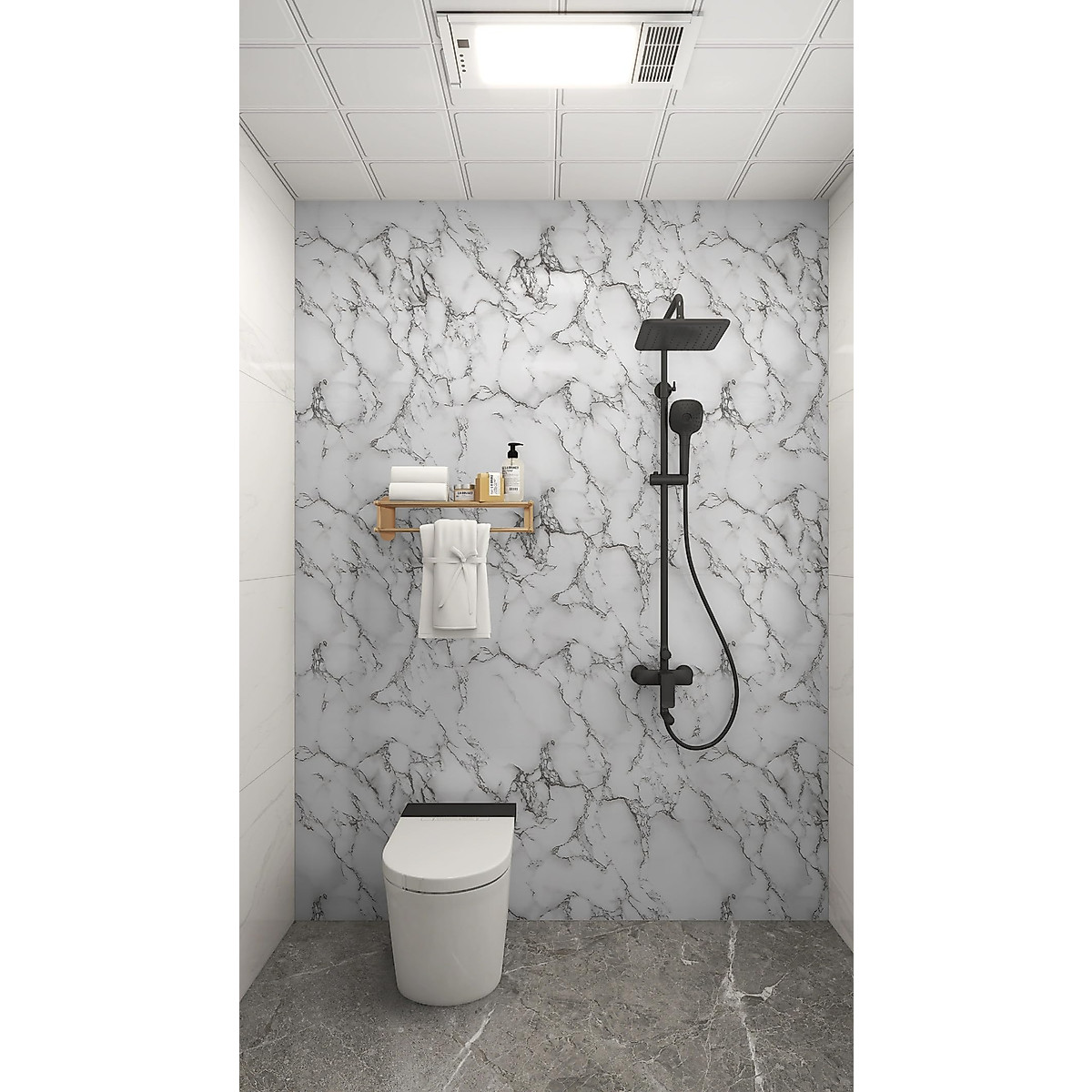 Decoroom Marble Contact Paper 17.71''×118''，White Grey Peel and Stick Wallpaper，Glossy Self Adhesive Marble Granite Paper for Kitchen Countertops Cabinets