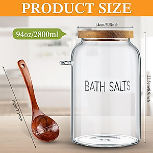 SiliFine 1 Piece 94 oz Bath Salts Glass Jar with Wooden Lid, Bath Salt Container with Scoop, Glass Containers for Bathroom Bath Decor Airtight Storage Bathtub Accessories for Women
