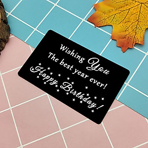 Happy Birthday Gift Card for Women Men Metal Engraved Wallet Card Insert Birthday Gifts Ideas for Friend Engraved Wallet Card Present for Mom Dad Grandpa Grandma Sister Aunt Son Brother Daughter