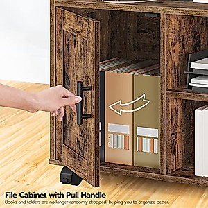 HOOBRO Printer Stand with Charging Station, Rolling Wood Storage Cabinet on Wheels, Printer Cart Table on Wheels for Home Office Rustic Brown FG60UPS01