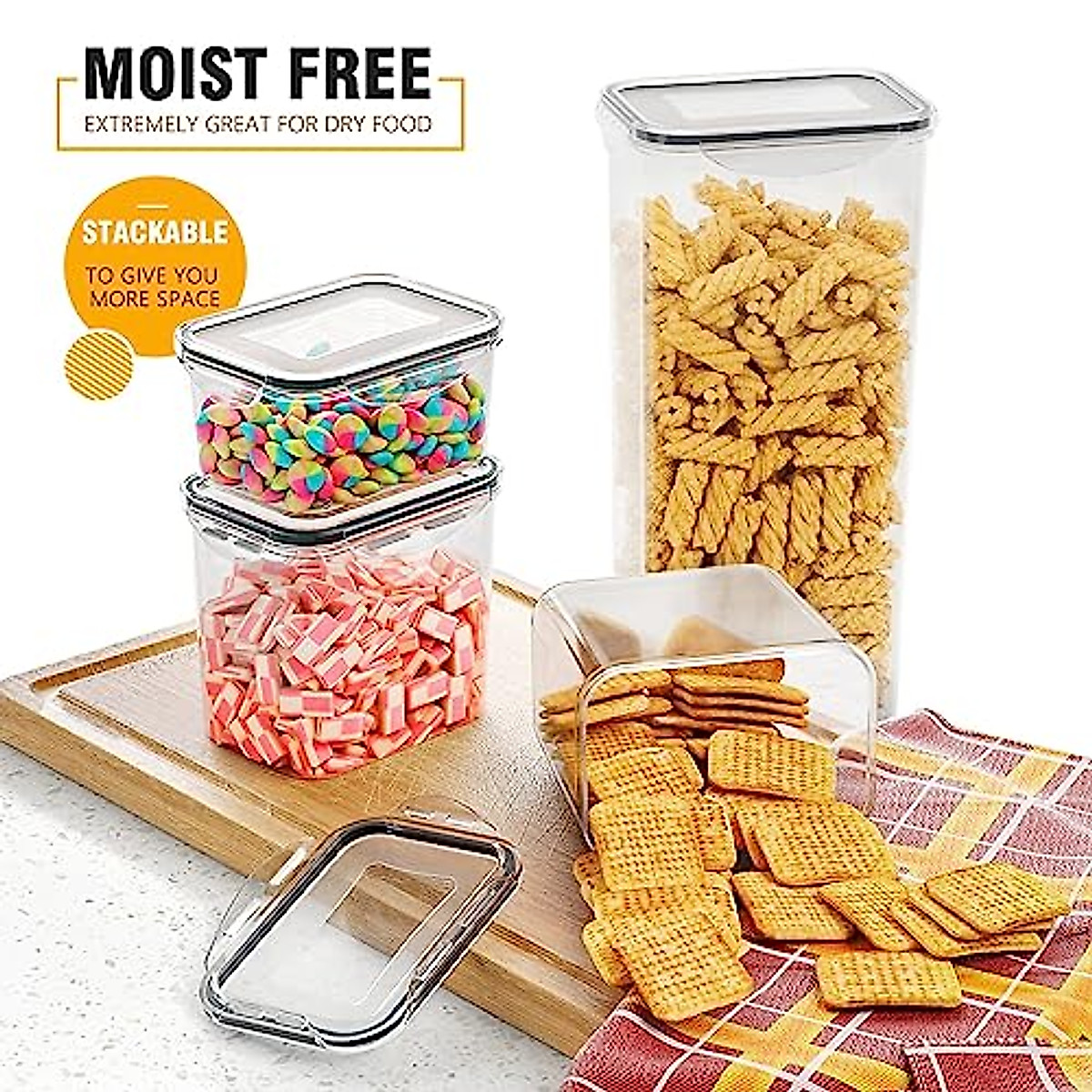12 Pcs Airtight Food Storage Containers with Lids-Plastic Pantry Storage Containers-100% Leakproof Reusable Organization and Storage, BPA Free Clear Canisters for Cereal, Sugar, Rice, Pasta, and Flour