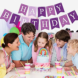 Waenerec Purple Happy Birthday Banner Sign Happy Birthday Bunting Banner Garland for Kids Girl Woman Birthday Tea Party Decorations Bunting Flag Birthday Party Supplies
