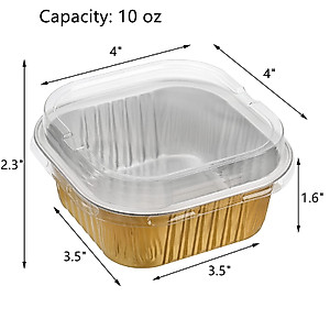 ZEAYEA 60 Pcs 10 oz Aluminum Foil Baking Cups with Lids, Disposable Foil Ramekins Cupcake Containers, Cupcake Muffin Liners Cups for Wedding Christmas Birthday Party