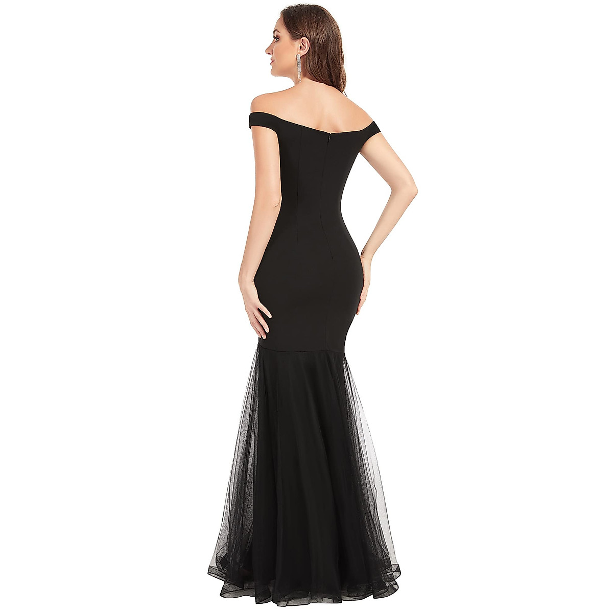 Ever-Pretty Women's Elegant Mermaid Sweetheart Strapless Bodycon Tulle Fishtail Formal Gown Black US4