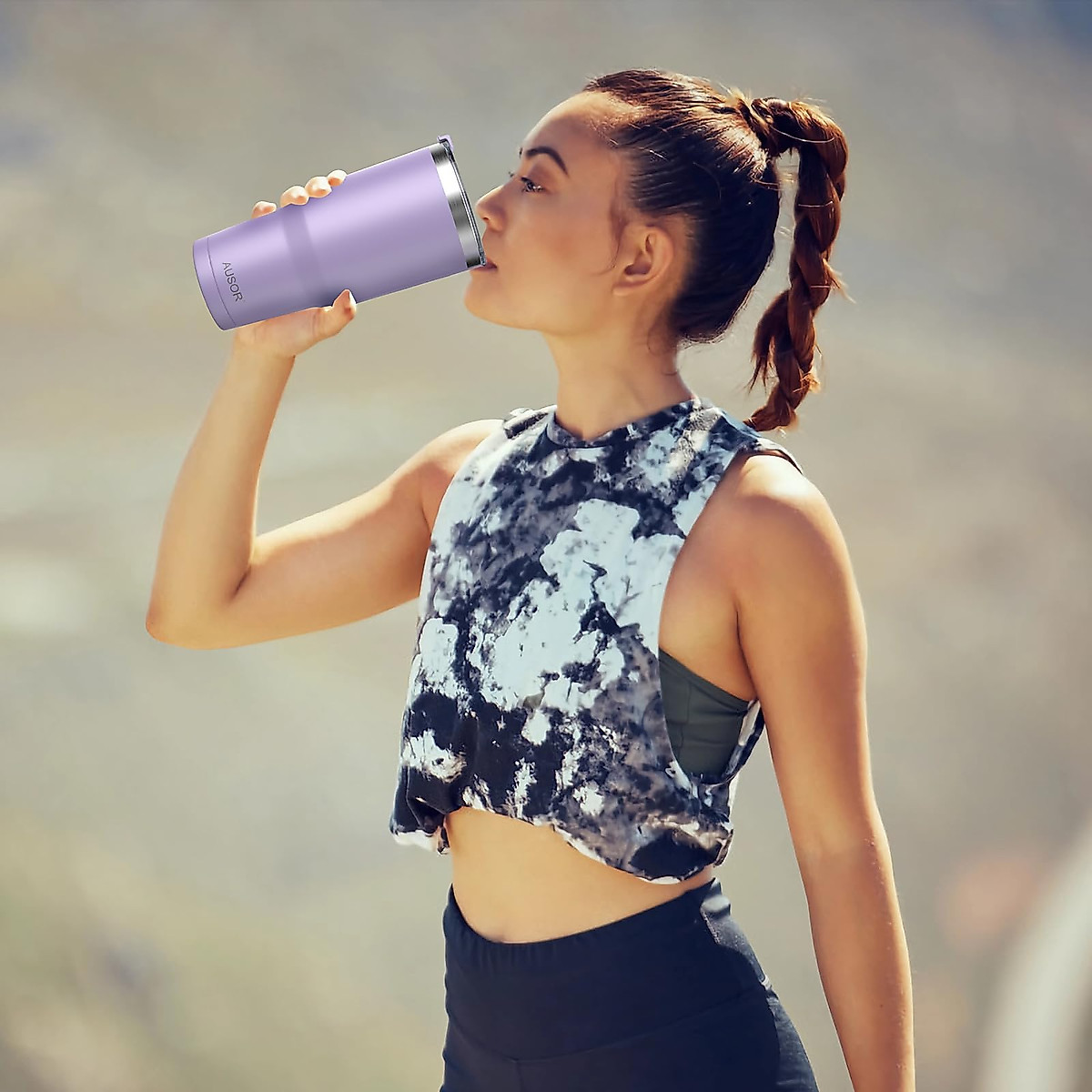 AUSOR 30 oz Tumbler with Lid and Straw,Water Bottle,Insulated Tumbler for Hot & Cold,Purple & Blue