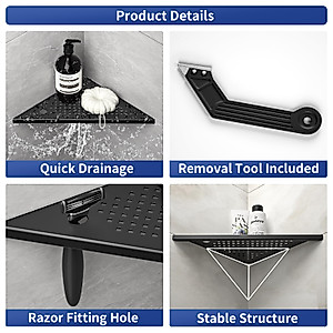 Bernkot 10'' Corner Shower Shelf w/Soap Holder, 304 Stainless Steel Grout in Shelf for Bathroom, Recessed Shelf Rack for Tiled Wall, No Drilling Needed (Black)