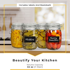 Xabono 4 Pack Wide Mouth Glass Jars with Airtight Lid 32 oz Storage Containers Lids Clear Jar Leak Proof Food Kitchen Cereal Pasta (WMGJAL1)