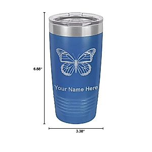 LaserGram 20oz Vacuum Insulated Tumbler Mug, Monarch Butterfly, Personalized Engraving Included (Dark Blue)