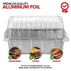 Stock Your Home Disposable Aluminum Loaf Pans with Lids, 2 Lb (50 Pack) Foil Baking Tins with Plastic Lid, Tin Pan with Cover for Cake, Banana Bread, Meatloaf, Mini Lasagna, Drip Trays