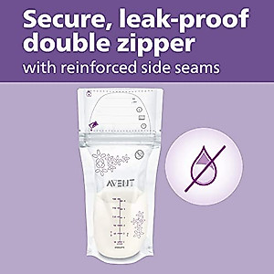 Philips AVENT Breast Milk Storage Bags, Clear, 6 Ounce, 50 Pack, SCF603/50