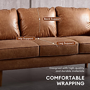 CAODOC Sofa Couches, 73” Mid-Century Modern Couch, Breathable Faux Leather Couch, 3-Seat Sofas & Couches, for Living Room Apartment Office,Brown