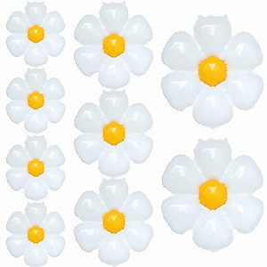 GIHOO Daisy Balloons 9 Pieces 3 Sizes White Daisy Flower Balloons for Daisy Theme Girls Birthday Party Wedding Baby Shower Decor (3 Sizes mixed)