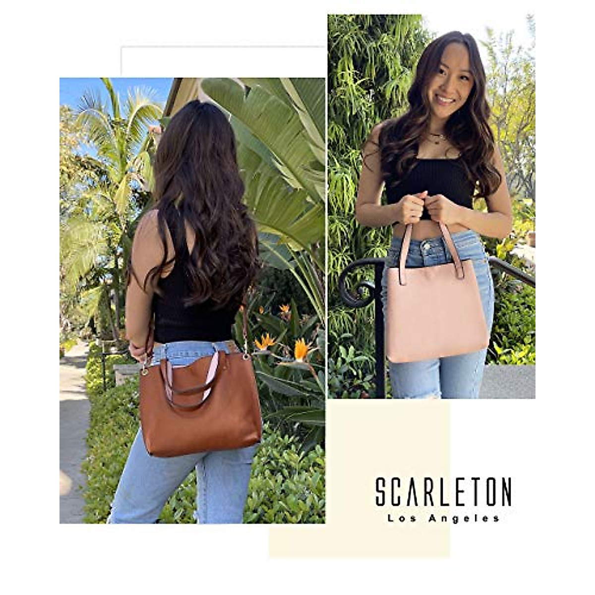 Scarleton Leather Tote Bag for Women, Womens Purses and Handbags, Reversible Tote Bags for Women, Purses for Women, H184220190405 - Brown/Pink