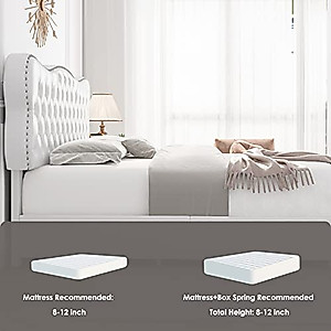 HOSTACK King Bed Frame with 4 Storage Drawers, Upholstered Platform Bed Frame with Button Tufted Headboard, Heavy Duty Mattress Foundation with Wooden Slats, No Box Spring Needed (White, King)