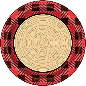 Unique Plaid Lumberjack Round Dinner Paper Plates, 9", Multicolor