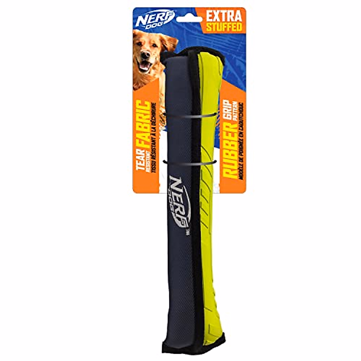 Nerf Dog Tuff Rubber Sleeve Tug Dog Toy, Lightweight, Durable and Water Resistant, 14 Inches, for Medium/Large Breeds, Single Unit, Green/Gray