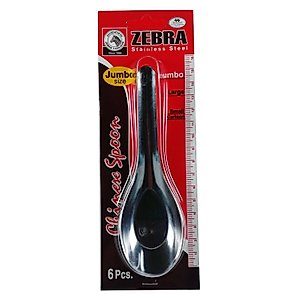 Zebra Spoon Jumbo Size Stainless Steel Thai Chinese Asian Spoon Chinese Spoons Soup Spoons (6 Counts)
