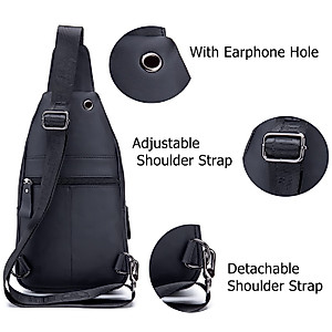 BULLCAPTAIN Genuine Leather Sling Bag for Men Multi-pocket Casual Travel Crossbody Chest Bag Hiking Backpacks (Black)