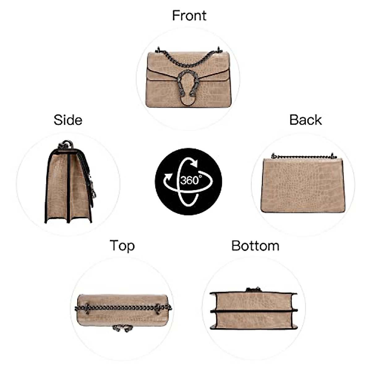 DEEPMEOW Women's Shoulder Chain Bag Crossbody Purse - Crocodile Grain PU Leather Messenger Bag Evening Square Satchel Handbag (Small,Khaki)