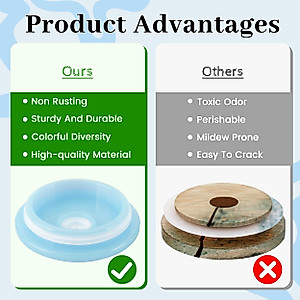 Joyclub 4 Pack Acrylic Lids Fit for 16oz Glass Cups with Lids and Straws, Replacement Lids for Drinking Beer Glasses with Bamboo Lids Iced Coffee Glasses Cute Tumbler Cup (Multi Light)