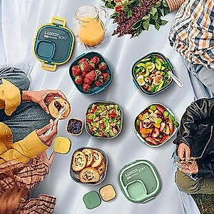 PEDECO Stackable Stainless Steel Bento Box,Leak-Proof,1-Tier Bento box,Lunch Box With Portable and Cutlery-Ideal Portion Sizes(27.05OZ) for Kids/Toddler-BPA-Free,Dishwasher Safe,Blue,over 3 years old