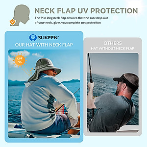 Sukeen Cooling Sun Hat for Men Women UPF50+ Wide Brim Fishing Hat with Neck Flap Adjustable Foldable Bucket Hat for Hiking White