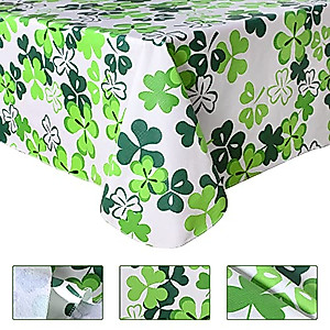 Fitable St Patrick’s Day Rectangle Tablecloth - 60x84 Inch Waterproof Green/White Shamrock Table Cloth Vinyl Wipe Clean Clover Table Cover for Dining Room, Kitchen, Indoor/Outdoor Party Table Decor