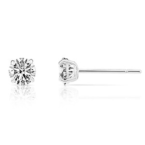 14k White Gold Solitaire Round Cubic Zirconia Stud Earrings with Silicone Pushbacks (4mm)…