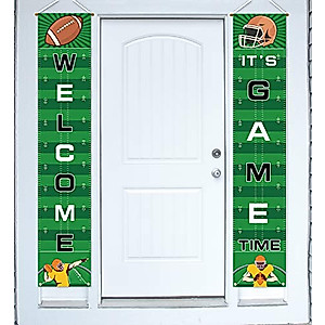 Football Banner Welcome Porch Sign Decorations - Game Day Sports Door House Party Decor Supplies