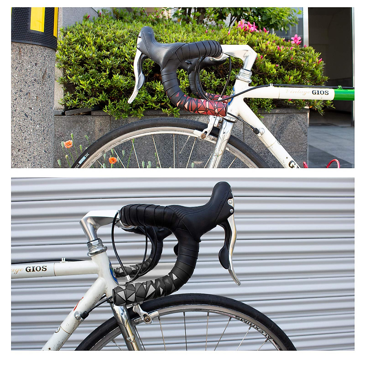 GORIX Bar Tape Handlebar Grip Wrap+2 Bar Plug Rose Pattern Road Mountain Bicycle Cycling (GX-BARA(Global Edition)) (Black×Red)