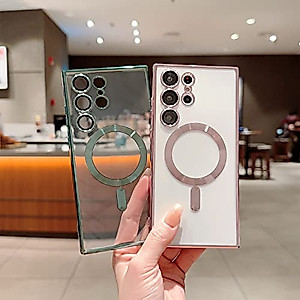 SZXYCZL Samsung Galaxy S23 Ultra 5G MagSafe Case, 6.8" Gold TPU Bumper with Clear Camera Lens Protector & Wireless Charging Compatibility