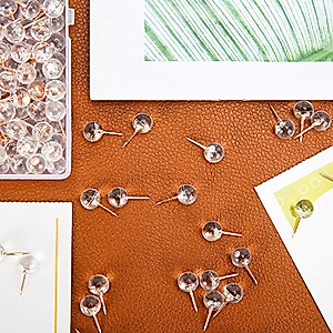 WenTao 150PCS Push Pins, Rose Gold Map Thumb Tacks, Large Size Pins Rose Gold Steel Point and Transparent Plastic Round Head for Bulletin Board, Fabric Marking, Crafts and Office Organization