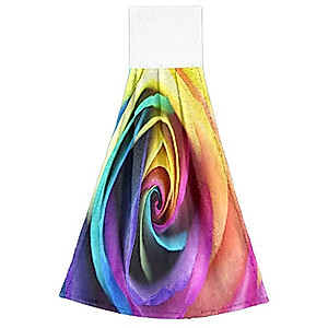 YPPAHHHH Colorful Rainbow Flower Rose Kitchen Hand Towel Set of 2 Hanging Towel with Loop Absorbent Tie Towels Dish Cloth Washcloth for Bathroom Laundry Room Tabletop