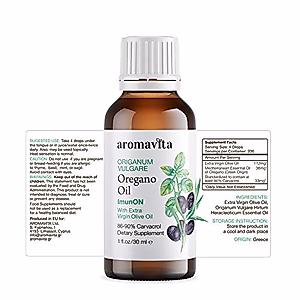 AROMAVITA, ImunON Greek Oregano Oil - Essential Oil Oregano Containing Over 86-90% Carvacrol - Natural, Vegan Friendly Oregano Oil Dietary Supplement